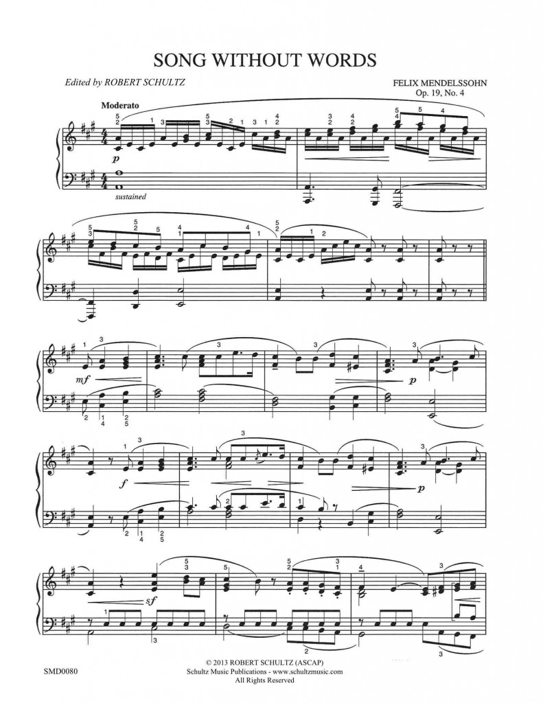 Song Without Words Op. 19 No. 4 | Schultz Music Publications
