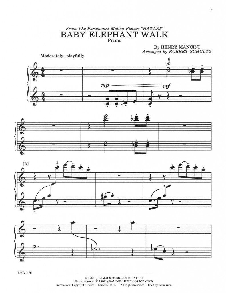Baby Elephant Walk (Elem Duet) | Schultz Music Publications