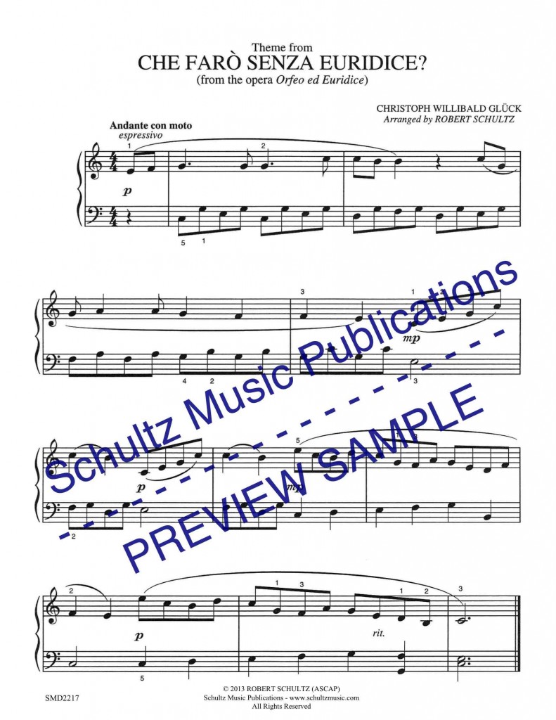 Che Farò Senza Euridice? | Schultz Music Publications